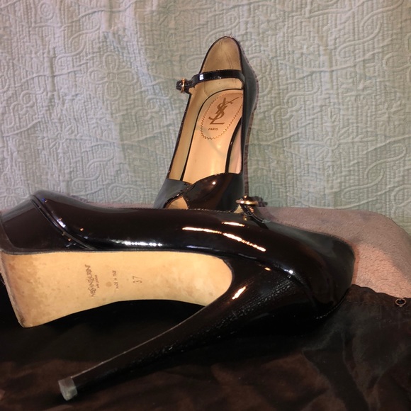 Yves Saint Laurent | Shoes | Ysl Patent Leather Peeptoe Platform ...